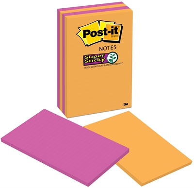 3m super sticky post-it 123x200mm ultra Bright pack of 4