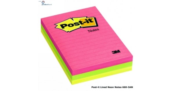 3M post- it notes 98x149 neon lined asstd pk 3