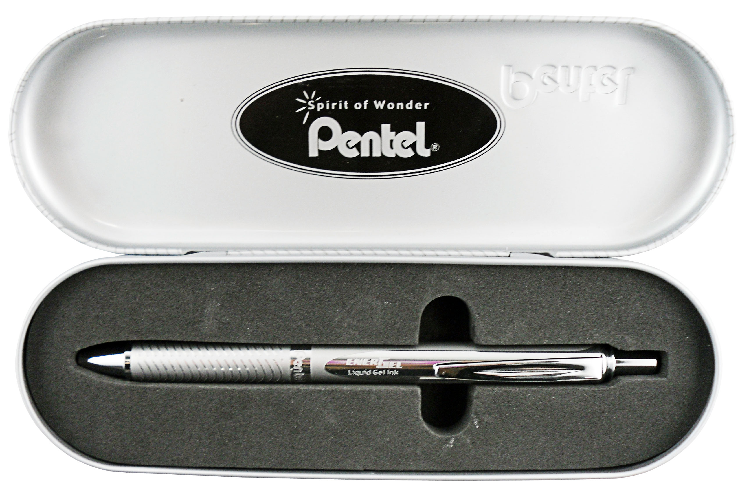 Pen pentel energel bl407 rt metallic silver barrel in gift box