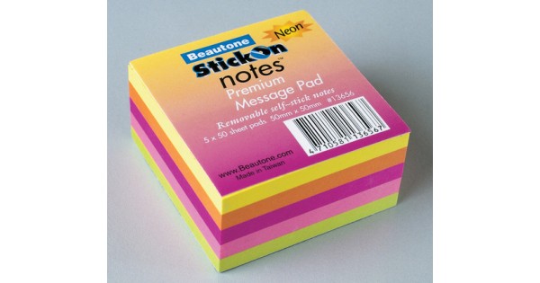 Stick on notes mini cube b/tone 50x50 neon