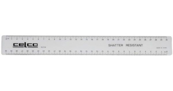 Ruler celco 30cm clear plastic shatterproof