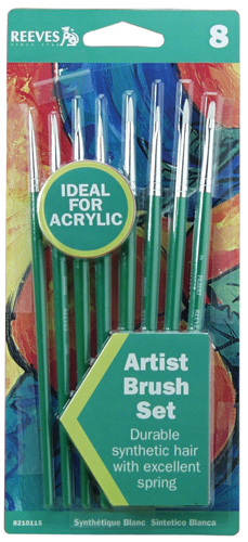 Paint brush reeves acrylic green handle set 8