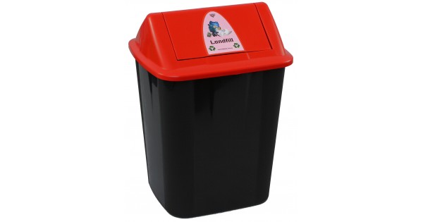 Waste Separation Bin ITALPLAST 32L With Swing Lid Landfill -Black/Red