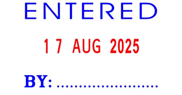 Stamp deskmate self inking entered/date blue