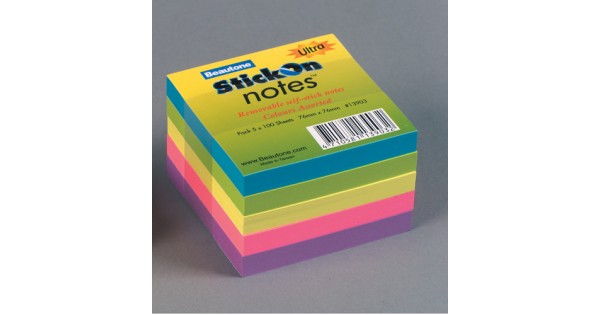 Stick On Notes Beautone 76x76 Assorted Ultra colours pad of 5
