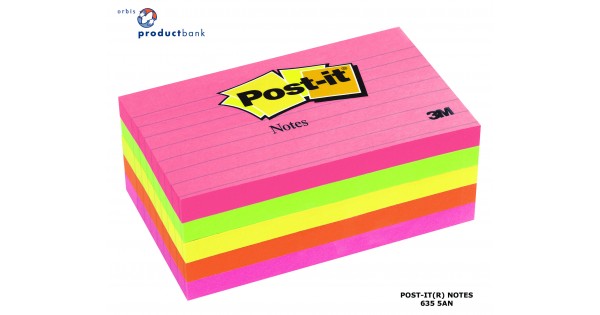 Post- it notes 635-5an 73x123 neon lined asstd pk 5