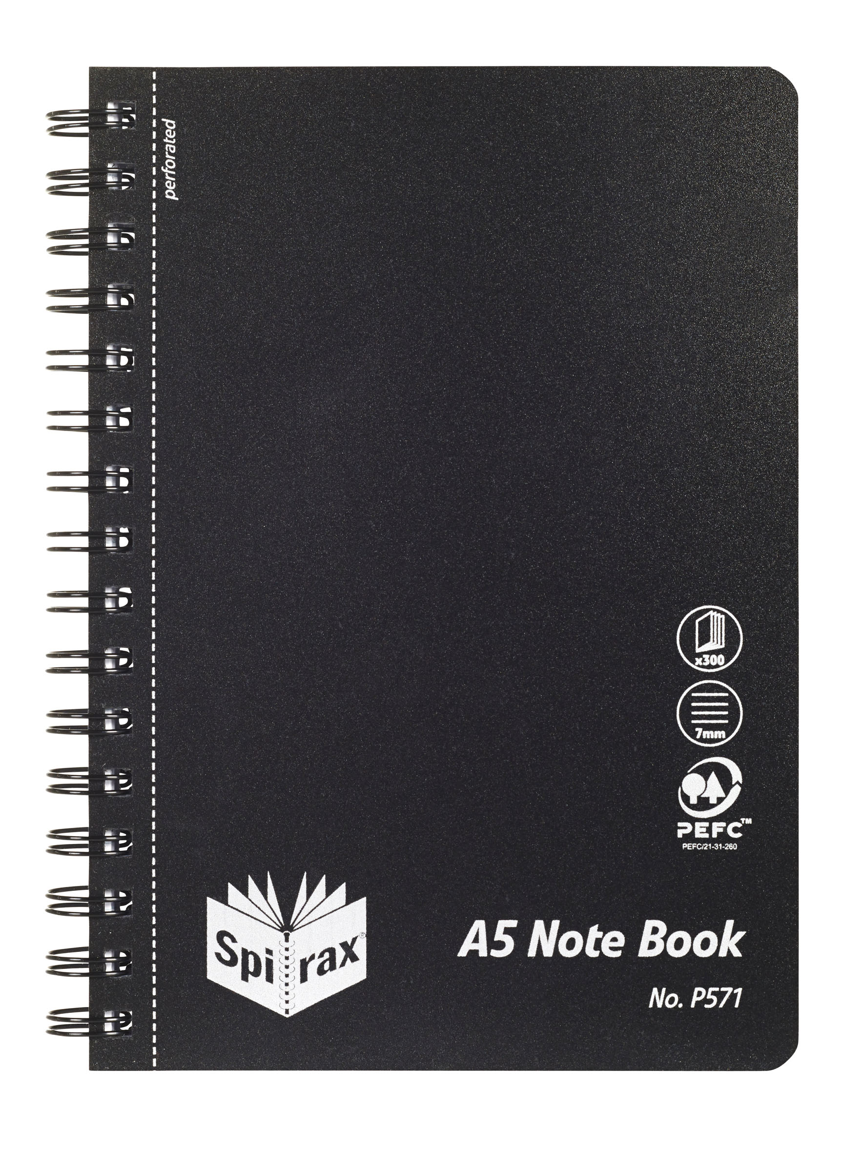 Note book spirax p571 pp a5 s/o 300pg black - pack of 5