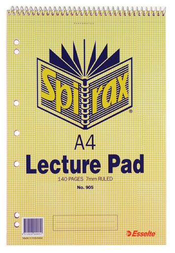 Lecture pad spirax 905 a4 t/o 70lf - pack of 10